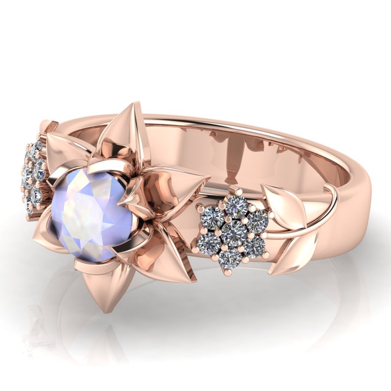 Lotus Flower Moonstone Ring AAA Rainbow Moonstone Gift Ring | Etsy