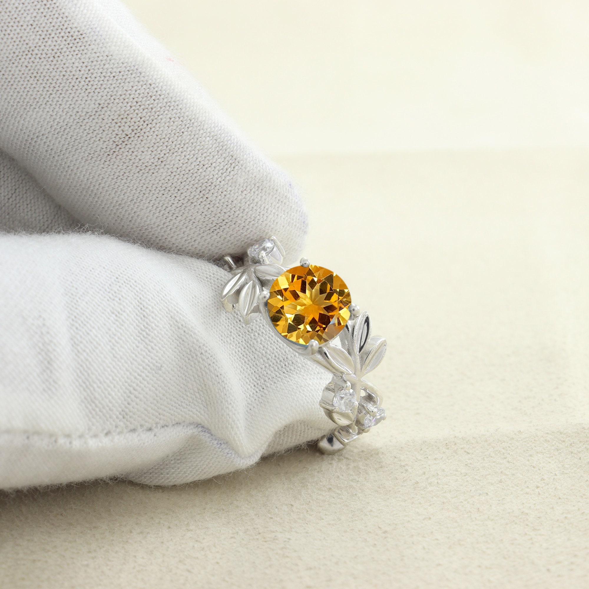 November Birthstone RingAA Citrine ringLeaf RingNature | Etsy