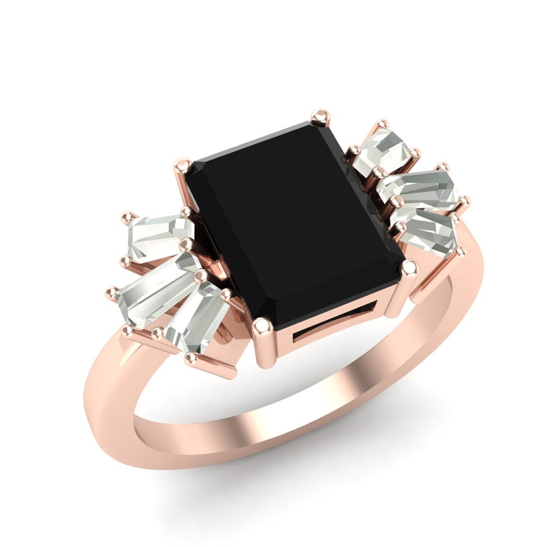 Black Onyx Emerald Cut Onyx Ring, 14K Gold Onyx Engagement Onyx Ring ...