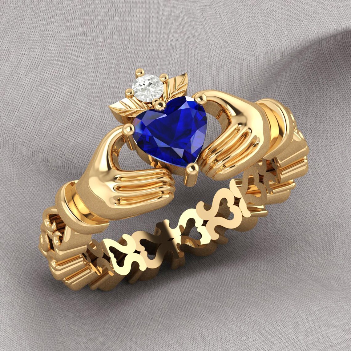 Claddagh Blue Sapphire Celtic Yellow Gold Ring Antique Claddagh ...