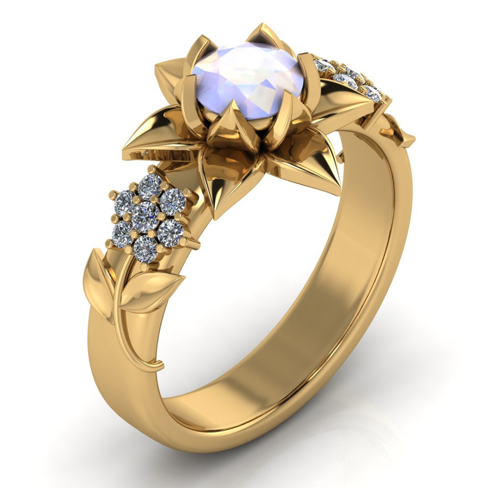 Lotus Flower Moonstone Ring AAA Rainbow Moonstone Gift Ring | Etsy