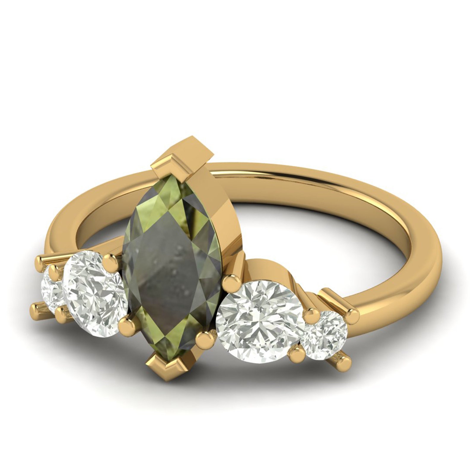 14K Yellow Gold Moldavite Unique Engagement Ring Personal - Etsy