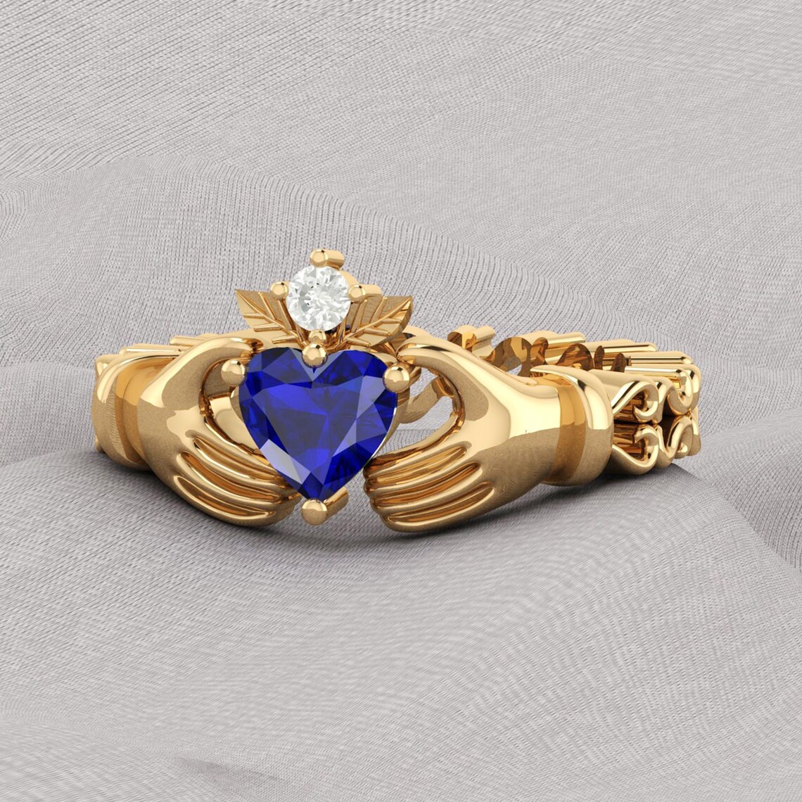 Claddagh Blue Sapphire Celtic Yellow Gold Ring Antique Claddagh ...