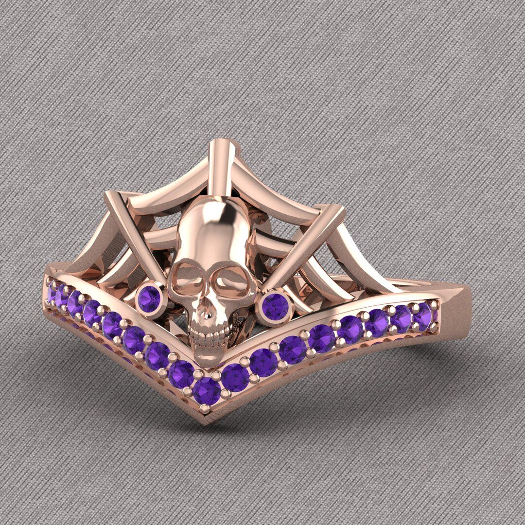African Amethyst Skull Band Ring, Birthday Ring, Spider Gifted Ring ...