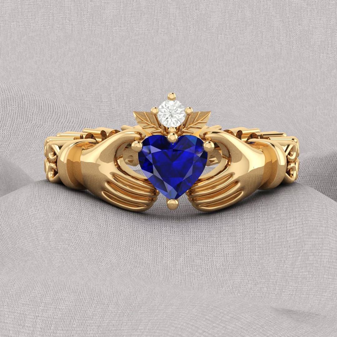 Claddagh Blue Sapphire Celtic Yellow Gold Ring Antique Claddagh ...