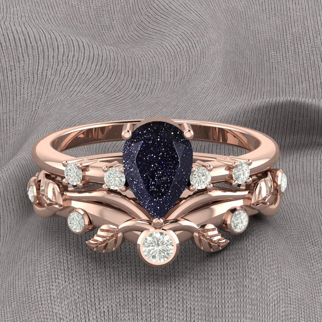 Women’s Nebula Wedding Ring, Blue Galaxy Sandstone Rings, Vintage Blue ...