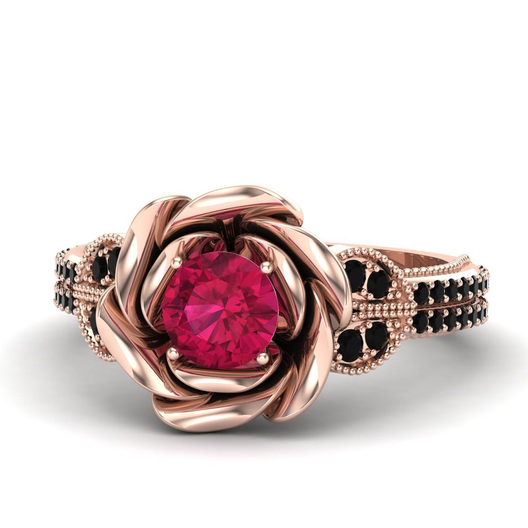 Ruby Engagement Ring, Black Onyx Wedding Ring, Love Promise Ring, Lab ...