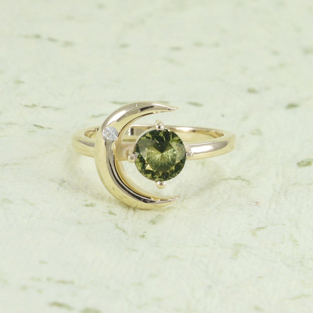 Moldavite Gem Stone Ring, MOON Shape RING Gifts for Her, Tektite Ring ...