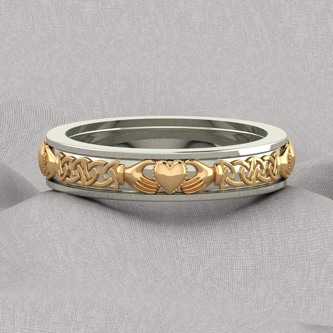 Claddagh Celtic Heart Shape Band, Two Tone Yellow Vermeil Claddagh ...