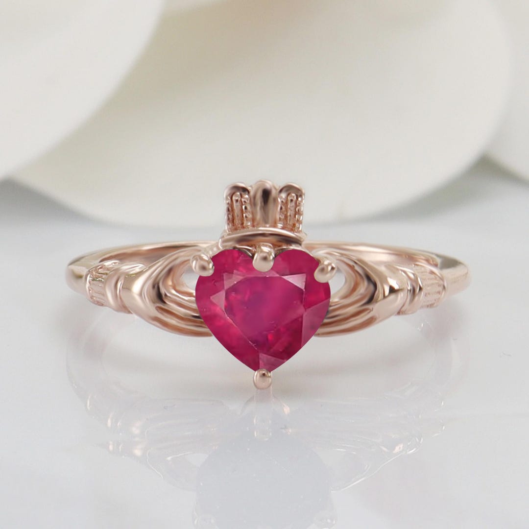 Ruby Celtic Knot Ring Irish Crown Heart Engagement Rose Gold Ring ...