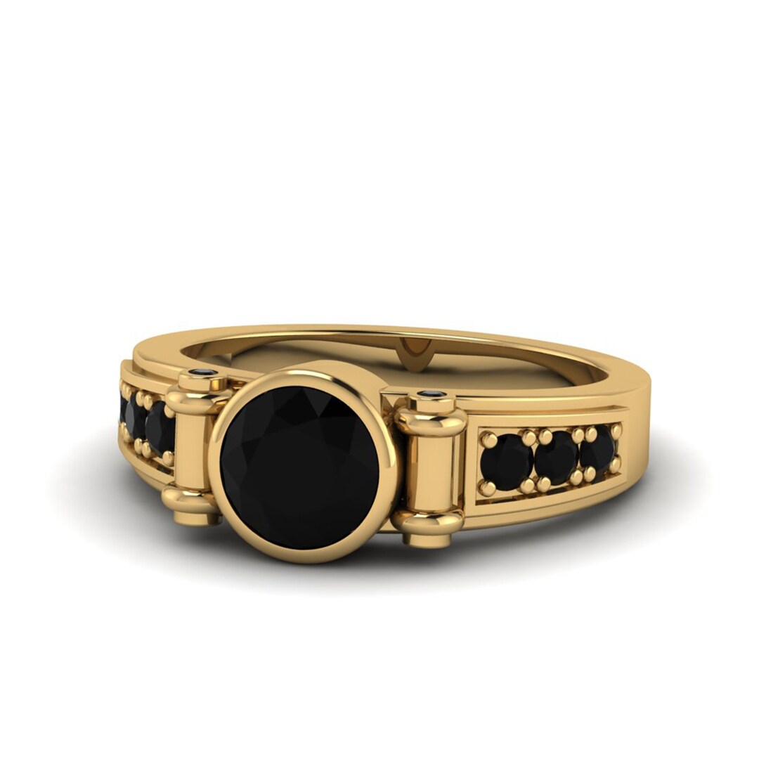 14K Yellow Gold Black Onyx Gold Ring Unique Gold Onyx Gift - Etsy