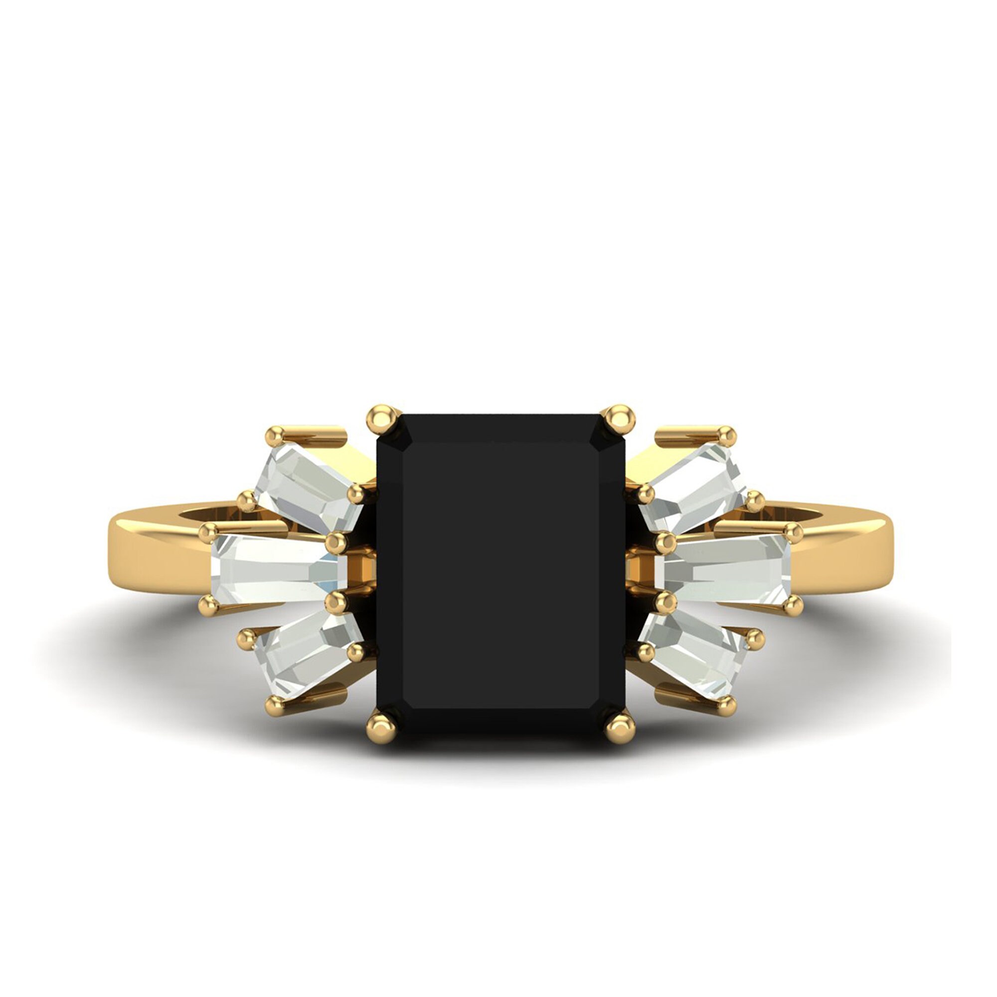Black Onyx Emerald Cut Onyx Ring 14K Gold Onyx Engagement - Etsy