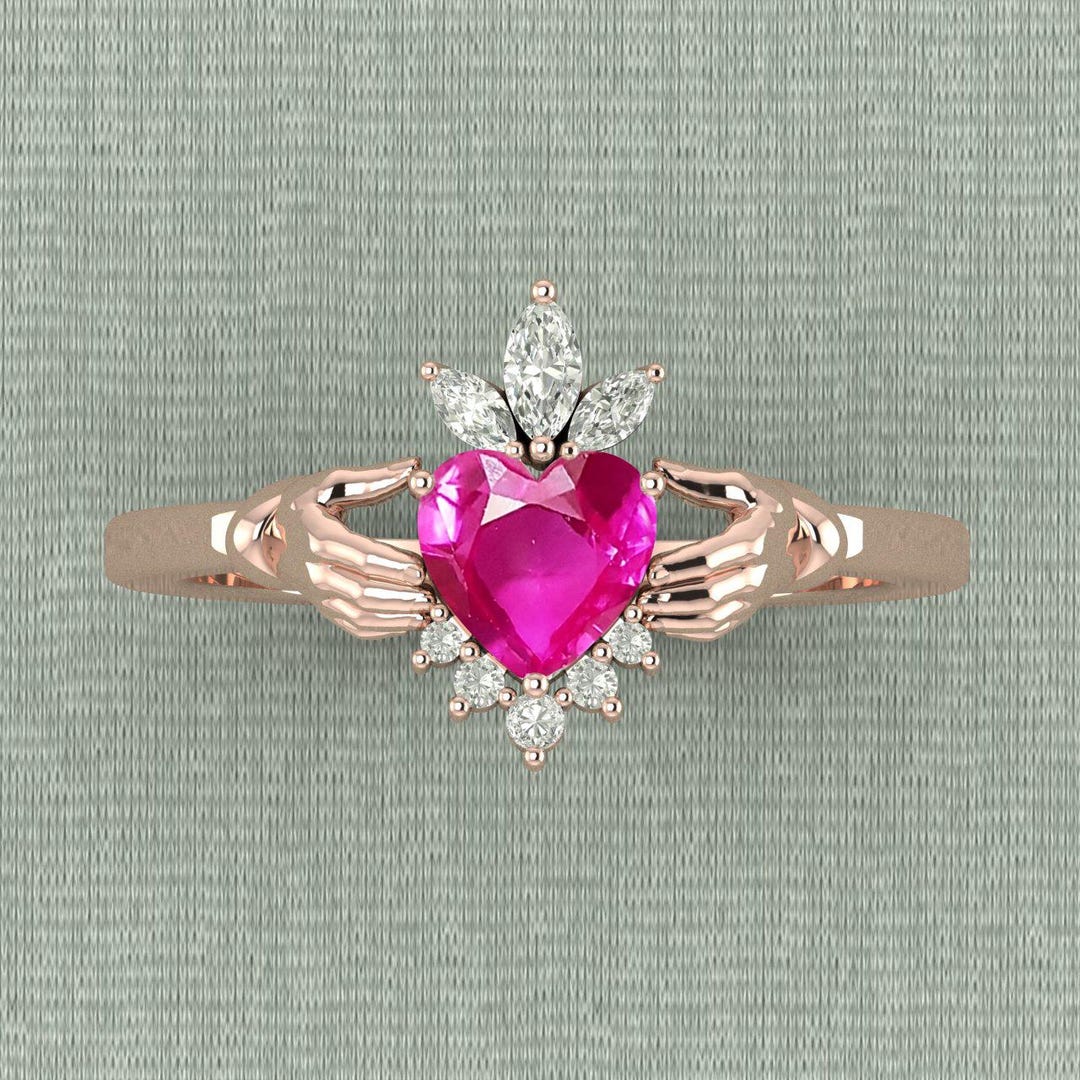 1.00ct Heart Pink Sapphire Claddagh Band Gift Ring, Gold Vermeil ...