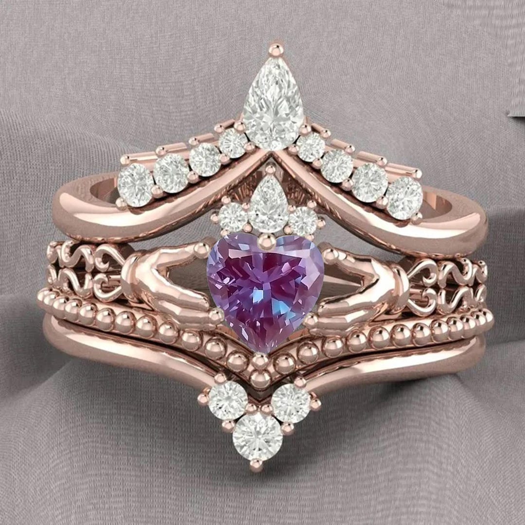 Lab Grown Alexandrite Claddagh Heart Shape Ring, Crown Engagement Ring ...