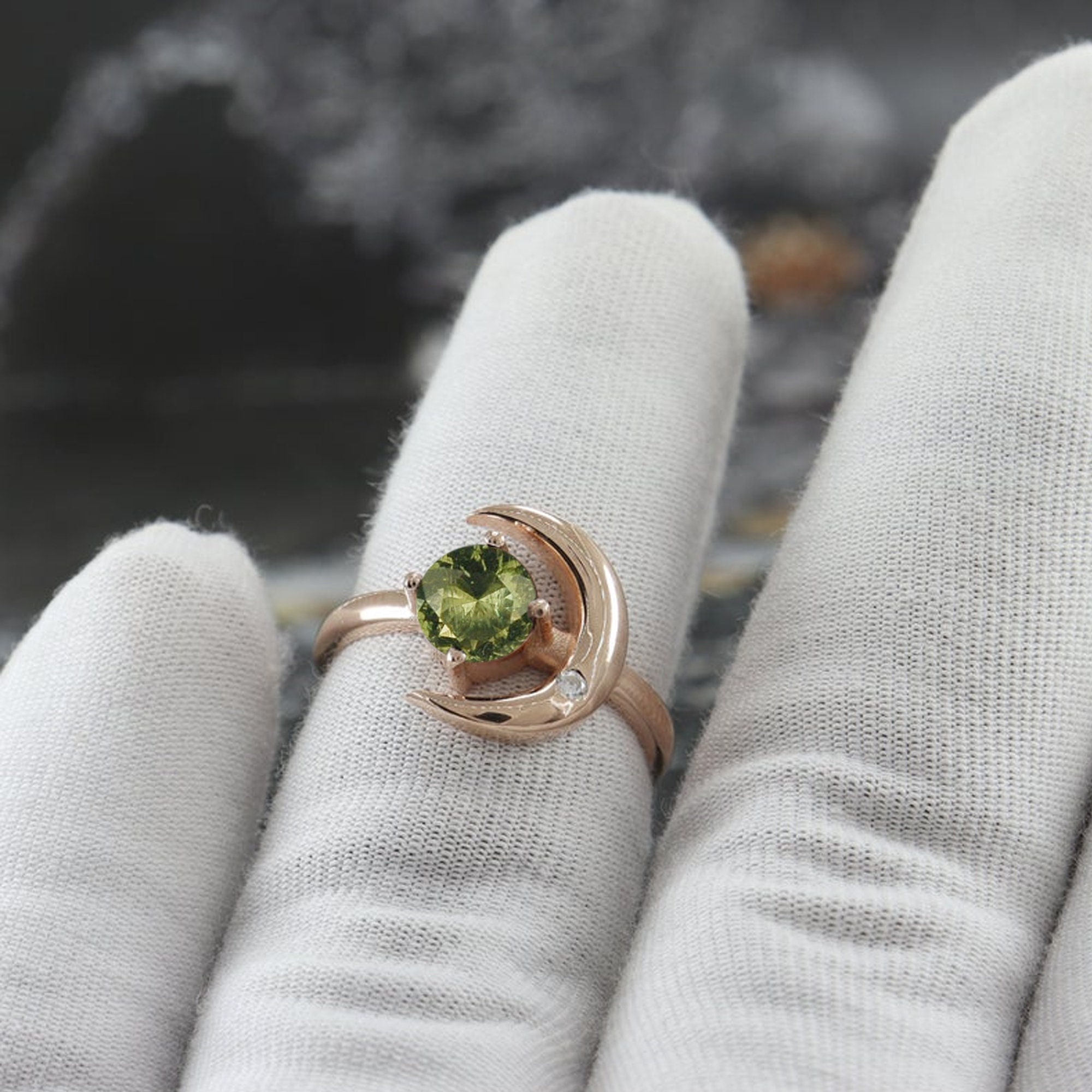 Moldavite Gem Stone Ring MOON Shape RING Gifts for Her - Etsy UK