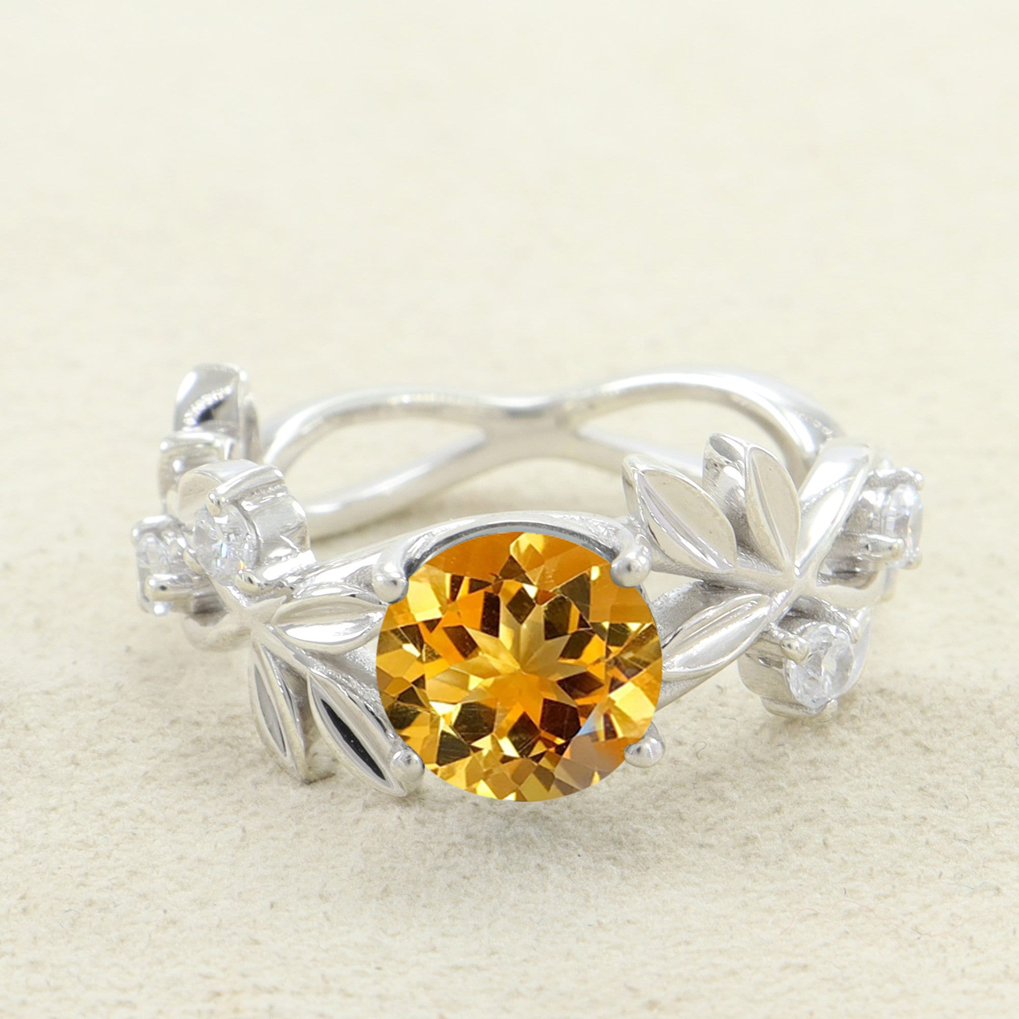 November Birthstone Ring,aa Citrine Ring,leaf Ring,nature Ring,leaf ...