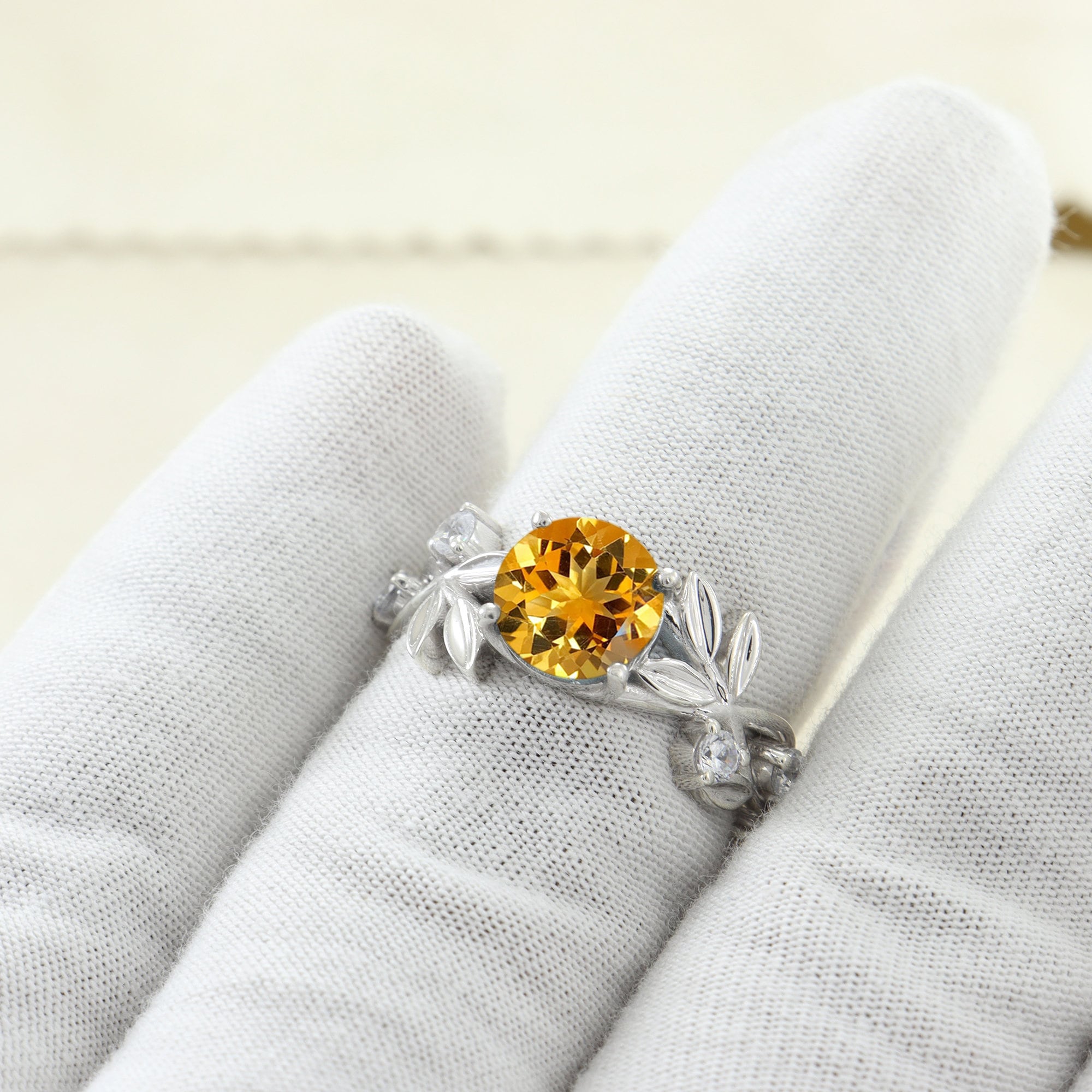 November Birthstone RingAA Citrine ringLeaf RingNature | Etsy