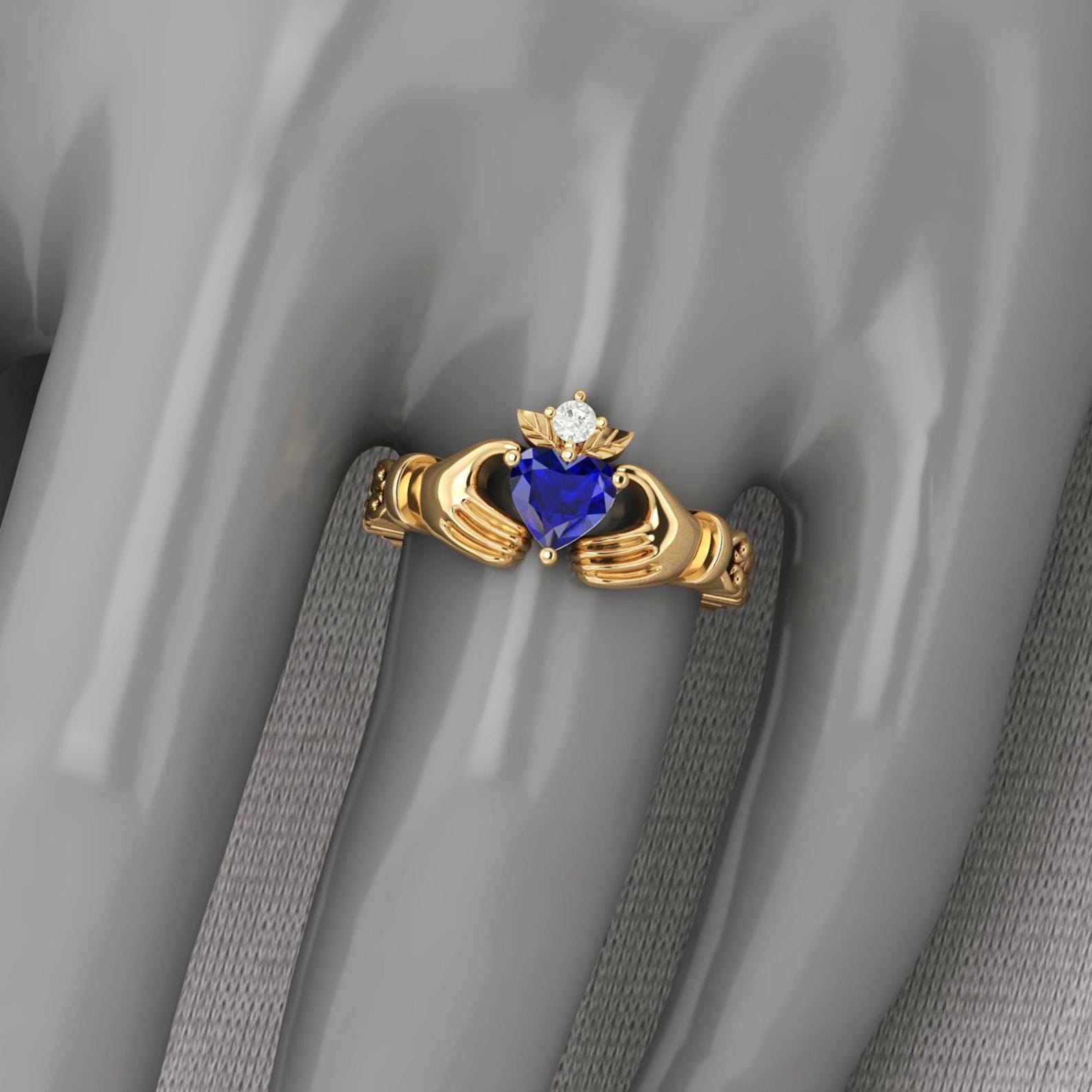 Claddagh Blue Sapphire Celtic Yellow Gold Ring Antique Claddagh ...