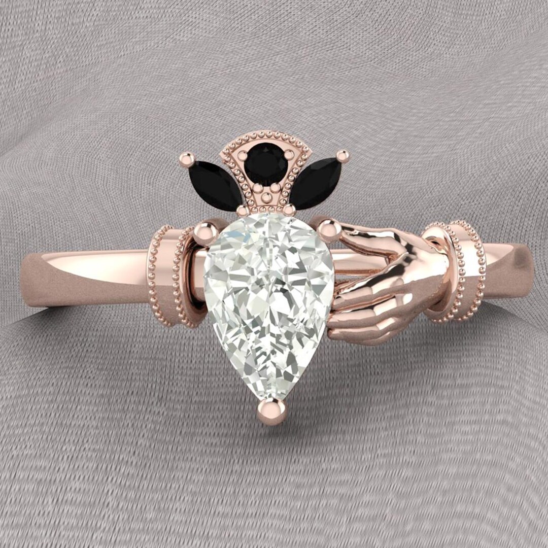 Moissanite Half Claddagh Engagement Ring, Birthday Moissanite Diamond ...