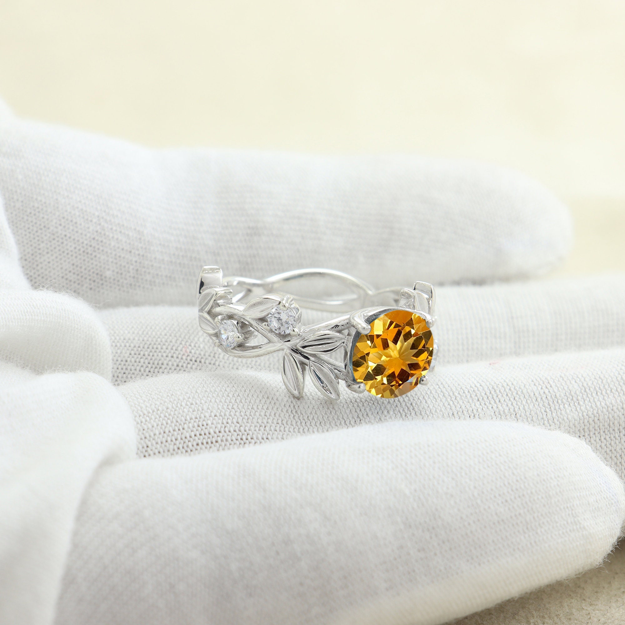 November Birthstone RingAA Citrine ringLeaf RingNature | Etsy