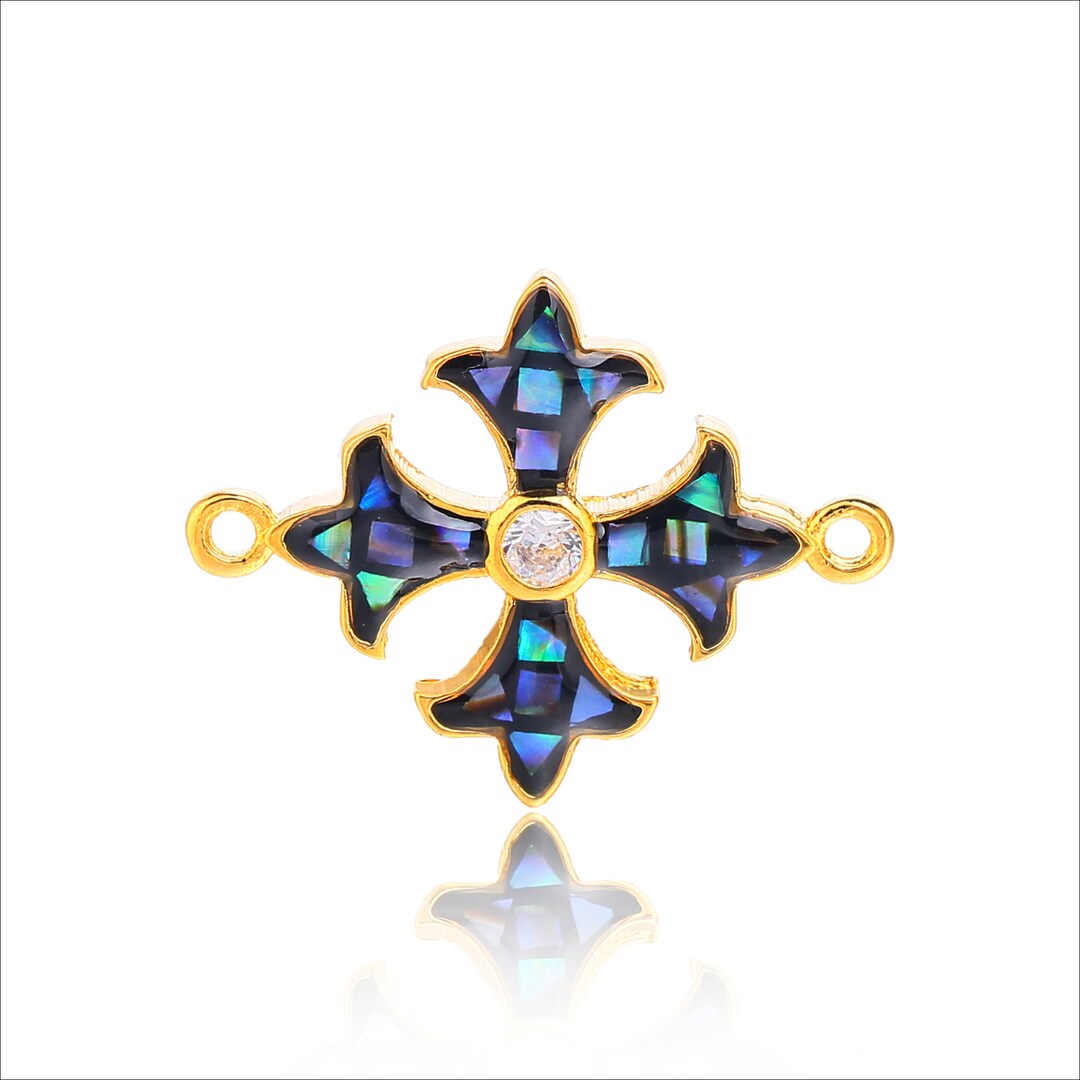 6 Pcs Gold Enamel Cross Charm Connectors: Abalone Shell Jewelry Making ...