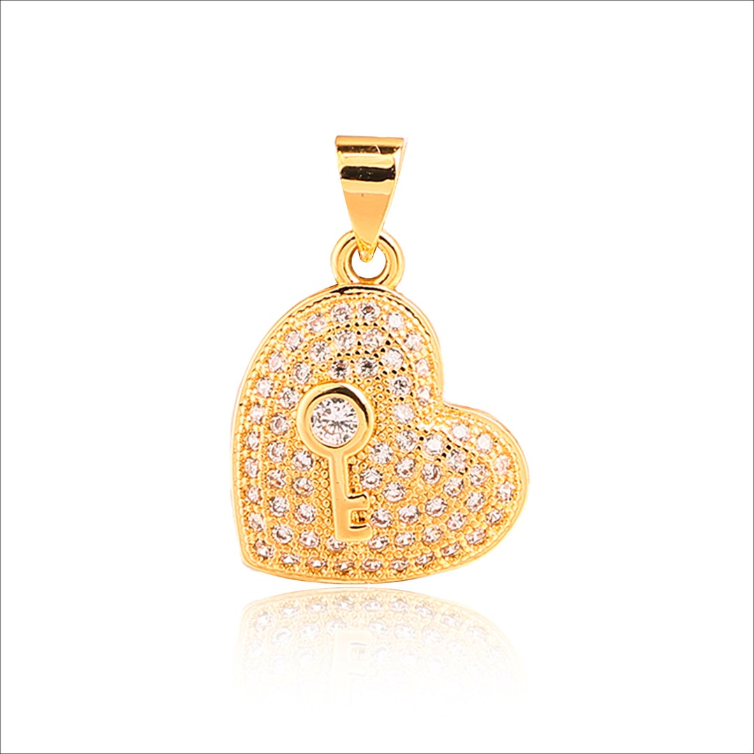 Gold CZ Pave HEART Charm Beads for Diy Jewelry Necklace Making, CZ Pave ...