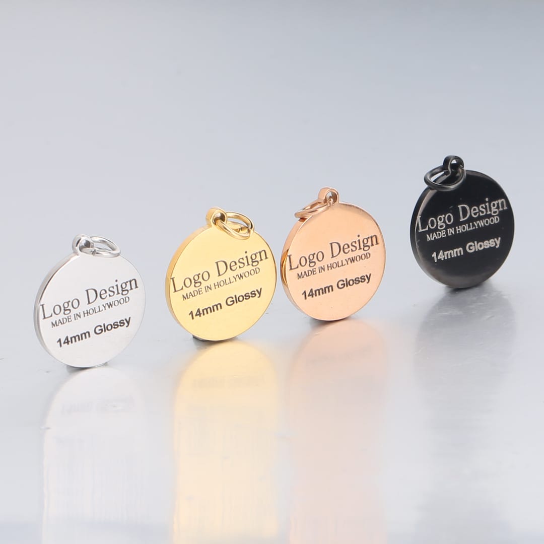 Custom Laser Engraved Logo Charm Beads: 14mm Stainless Steel Circular ...