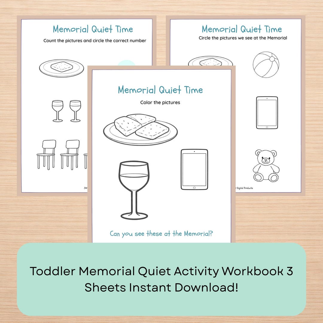 Memorial Quiet Time Toddler Activity Pack 3 Page Printable JW Kids ...