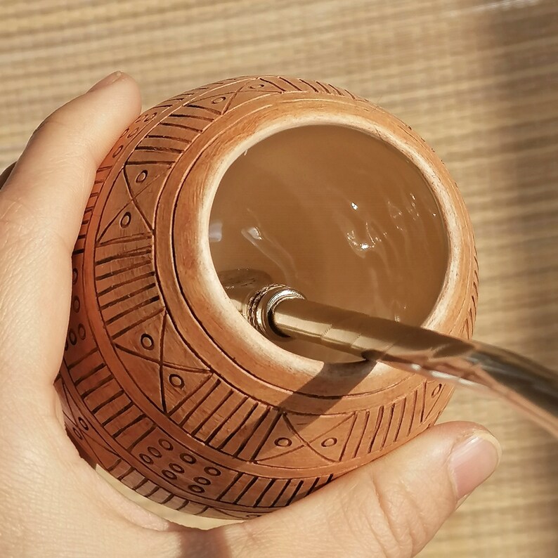 Yerba Mate Ceramic Bowl, Ceramic Gourd With Peruvian Inca Pattern, Mate ...