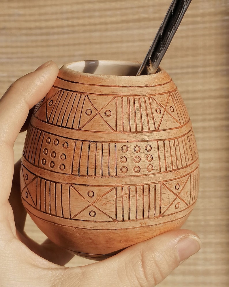 Yerba Mate Ceramic Bowl, Ceramic Gourd With Peruvian Inca Pattern, Mate ...
