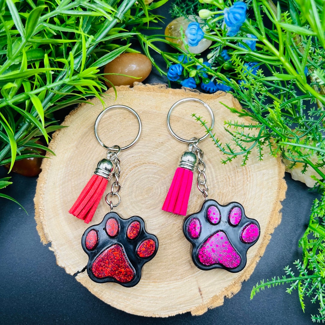 Paw Print Keychains Red Glitter Pink Glitter Paw Print Charms Pet Gift ...