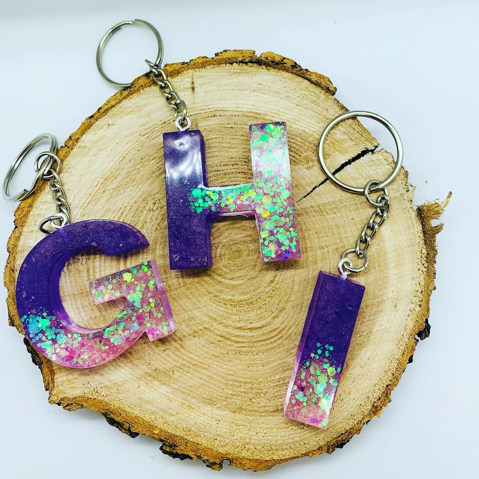 Purple letter keychains mermaid glitter | Etsy