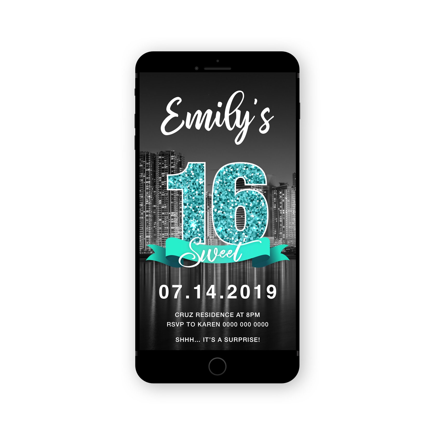 instant download Digital iPhone invite SMS invite sweet 16 digital ...
