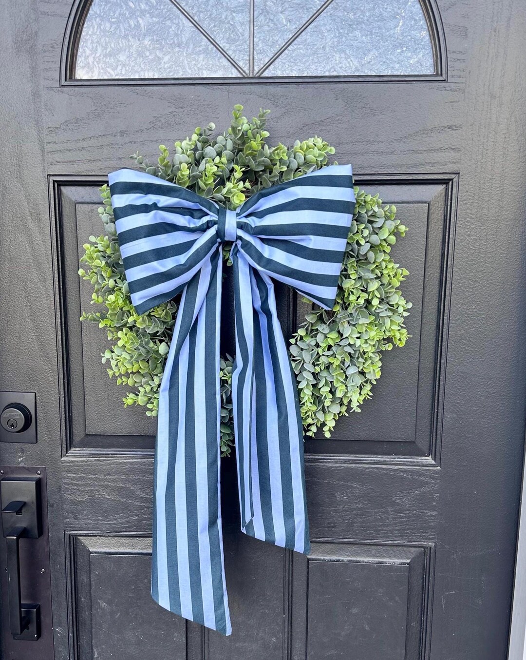 Large Classic Bow Striped Bow Blue Stripes Blue Bow for Wreath Spring ...