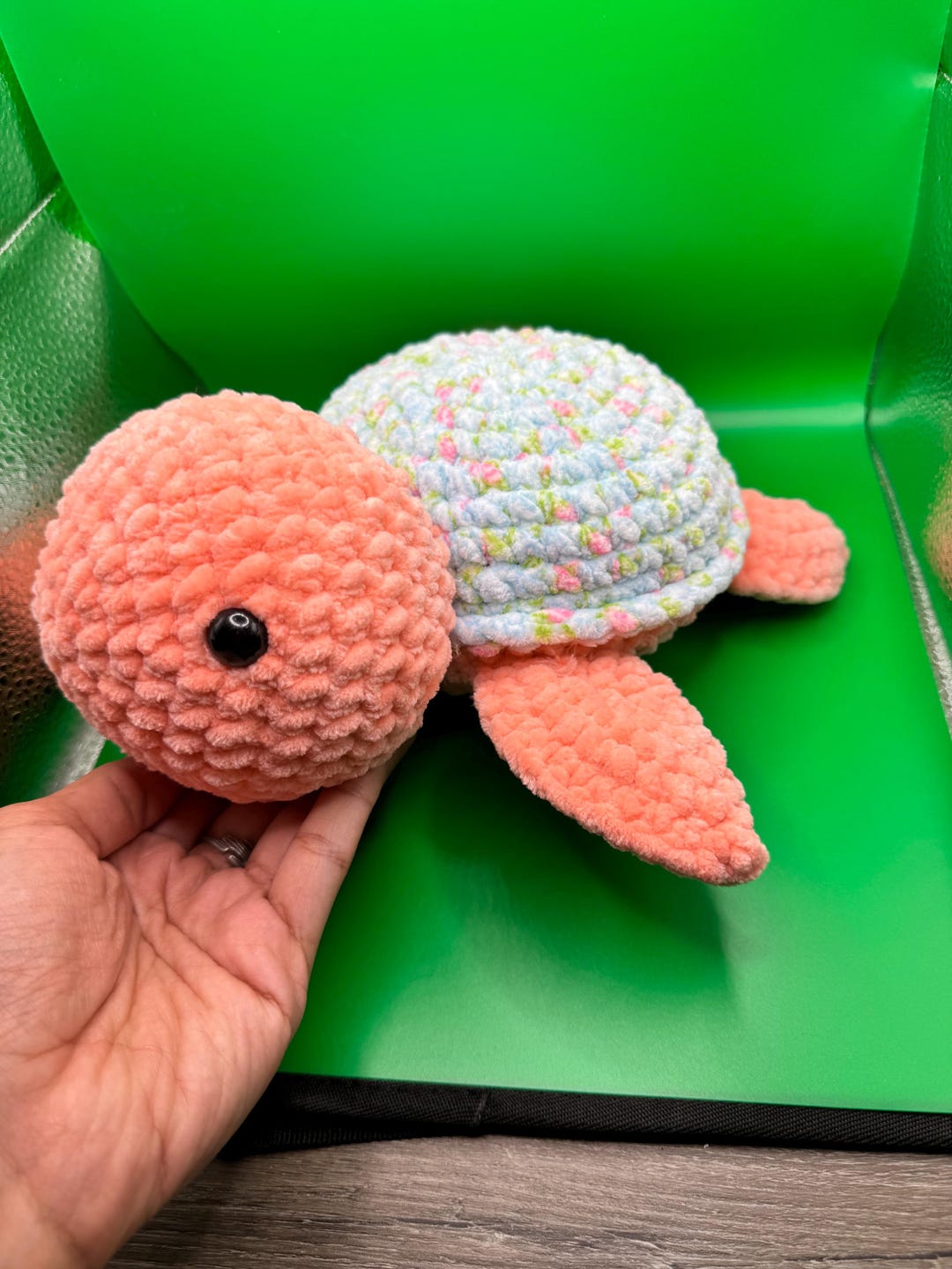 Crochet Peach and Blue Flower Turtle! - Etsy