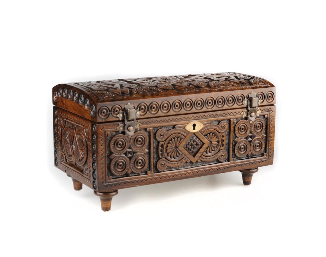 Wood Jewelry Box With Key, сarved Wood Box, Jewelry Box, Wooden Box ...