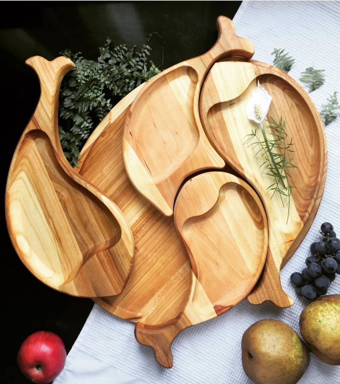 Wooden Serving Set in Shapes of Fish Wooden Tray With Bowls - Etsy