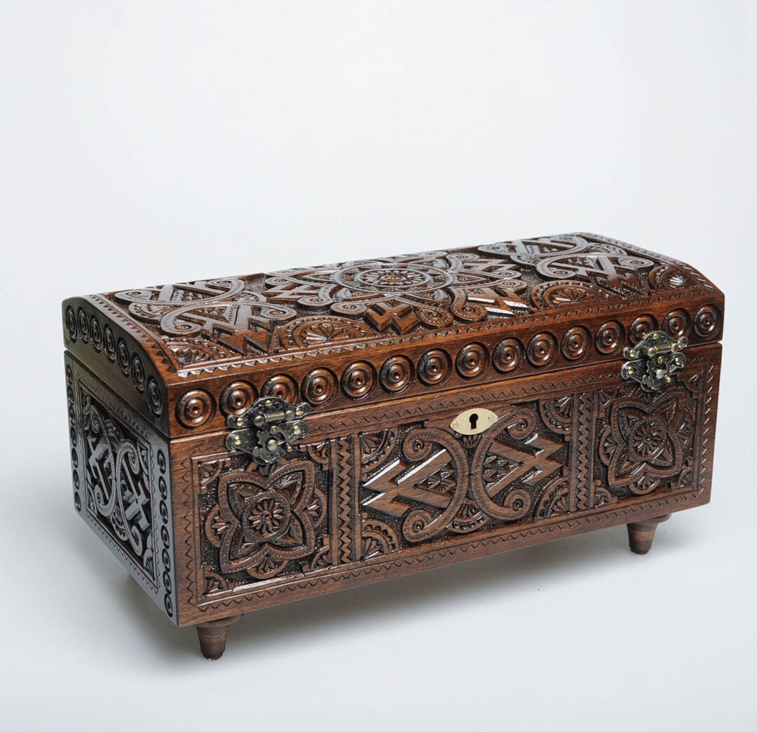 Сarved Wood Coffer Large Wooden Box Wood Jewelry Box - Etsy