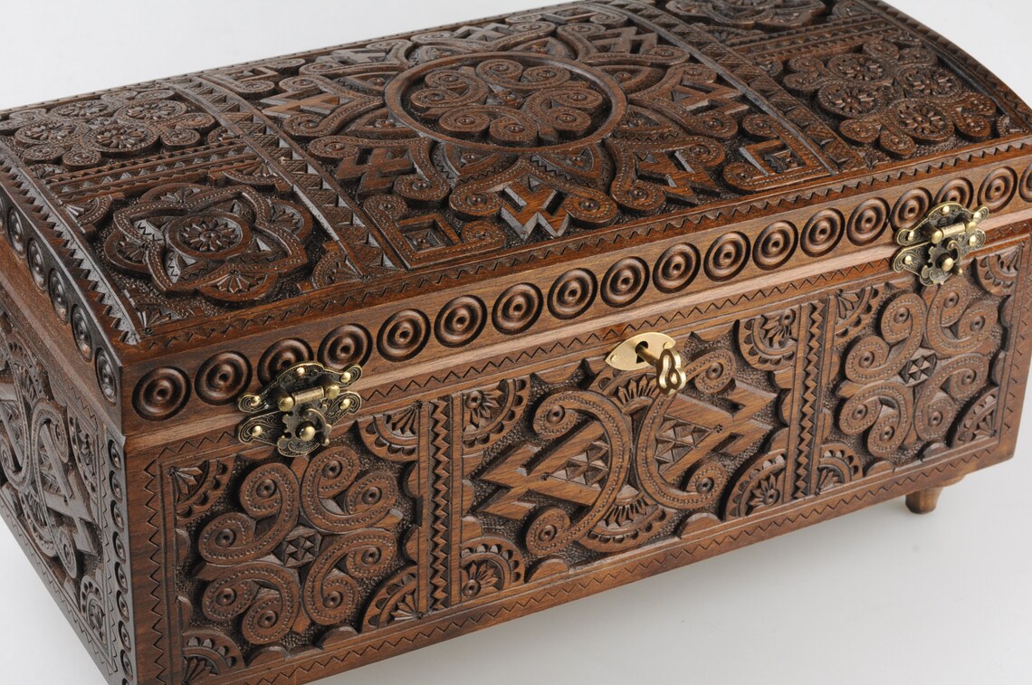 Carved Wooden Coffer Large Wooden Box Wood Jewelry Box - Etsy