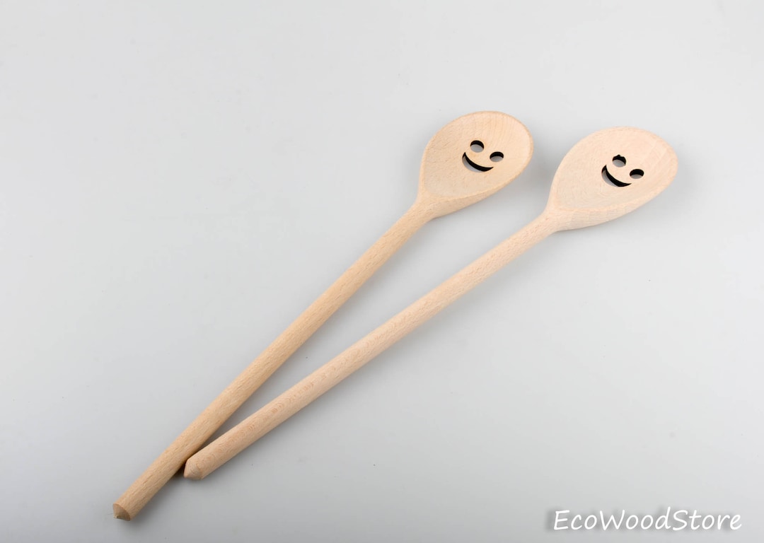 Smile Face Wooden Spoon: Long Natural Wood Kitchen Utensil - Etsy