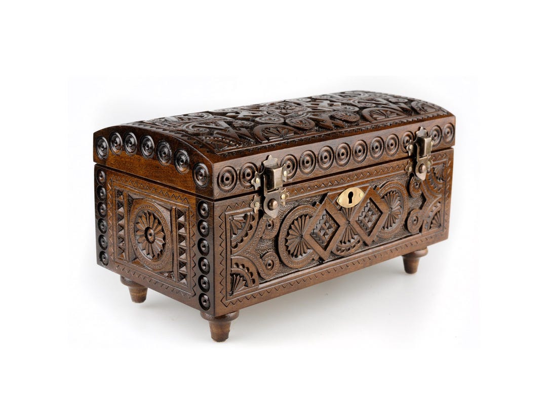 Wooden Box Carved, Jewelery Box With Key, Jewelry Case Wooden, Wood ...