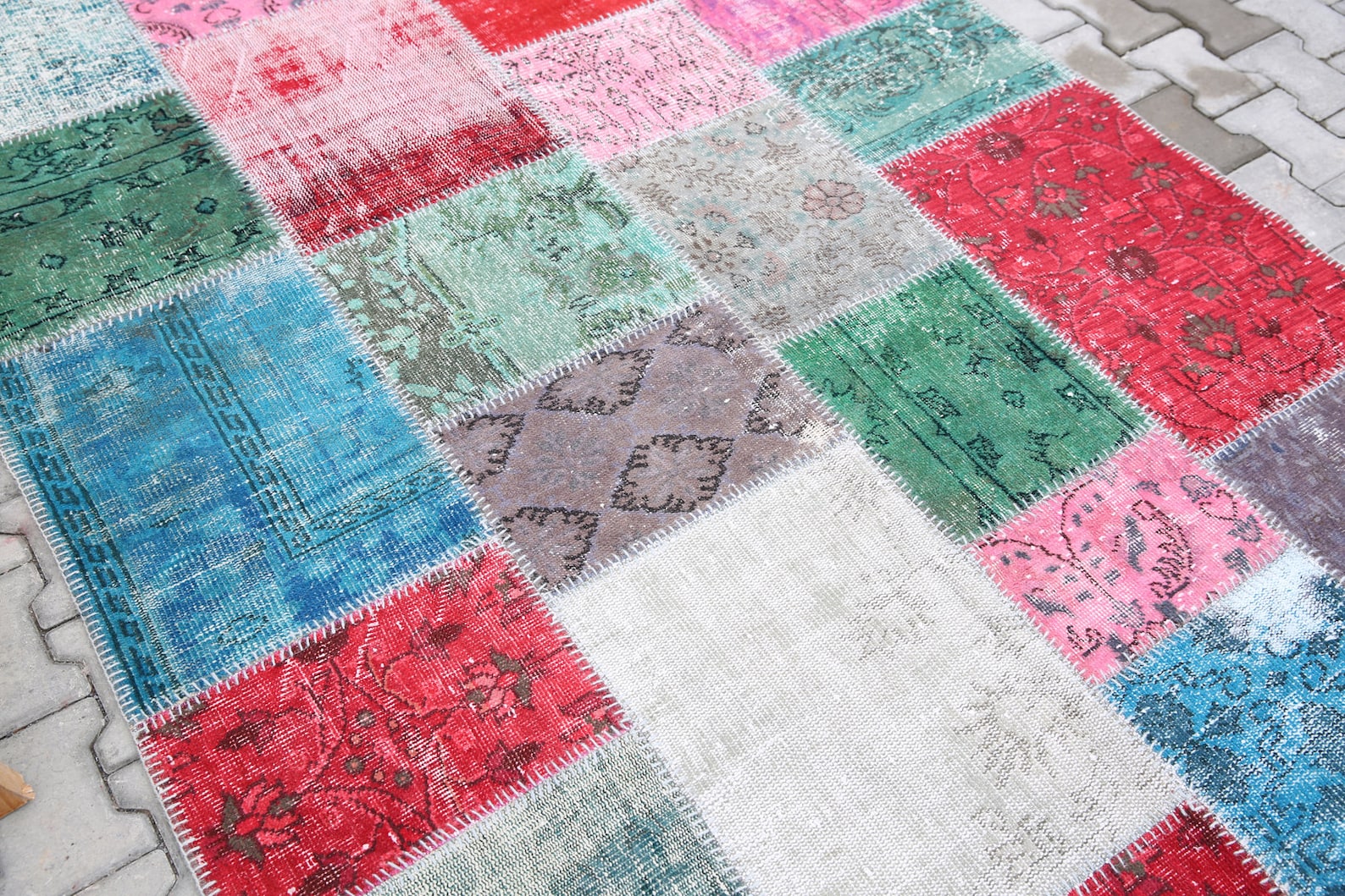 Pink Rug Patchwork Rug Blue Rug Turkish Patchwork Oushak - Etsy