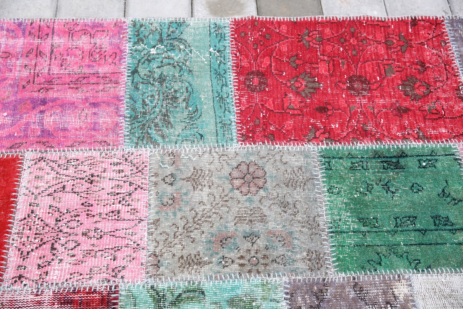 Pink Rug Patchwork Rug Blue Rug Turkish Patchwork Oushak - Etsy