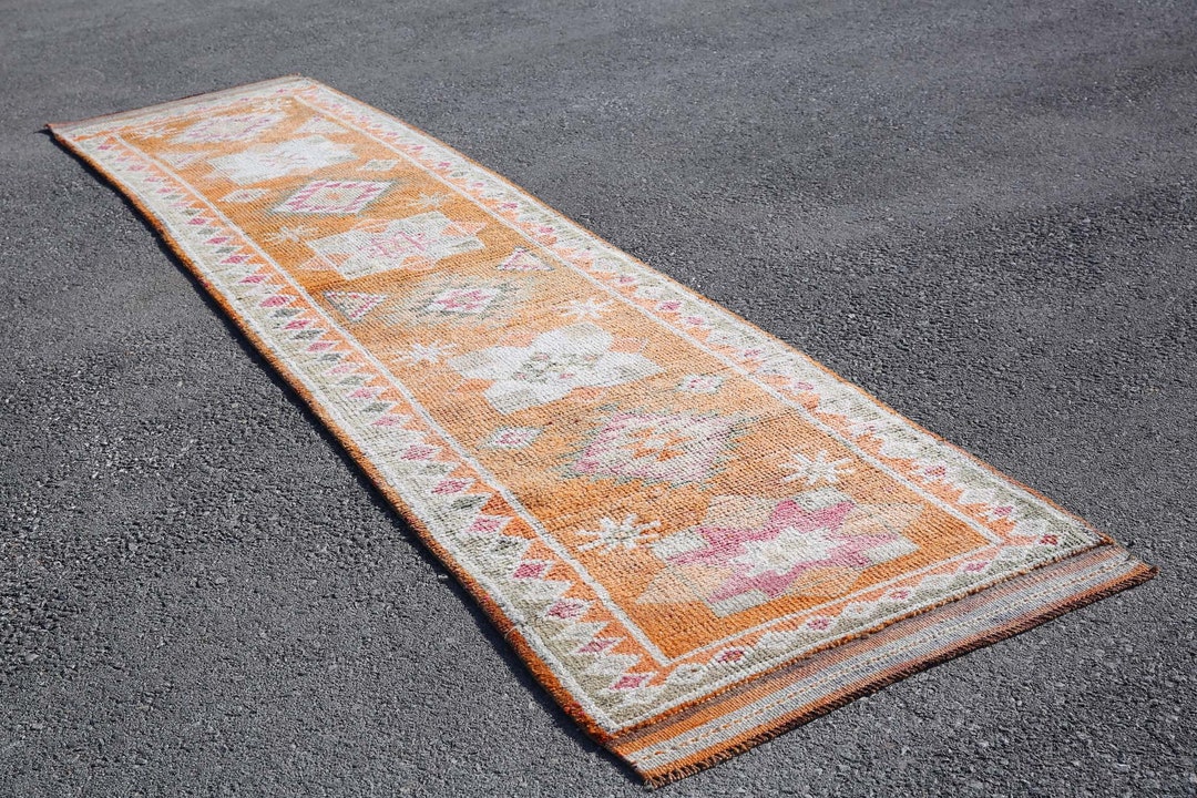 Vintage Runner 3x13 Rustic Runner,turkish Runner Rug,faded Pink and ...