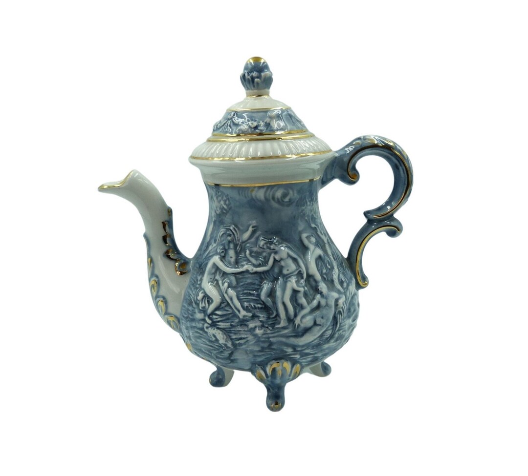 Vintage Porcelain Teapot, R. Capodimonte Blue & Gold Teapot, Vintage ...