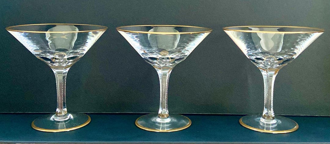 3 Josephine Gold Trim by Josair Cocktail Glass X 3 Crystal Martini ...