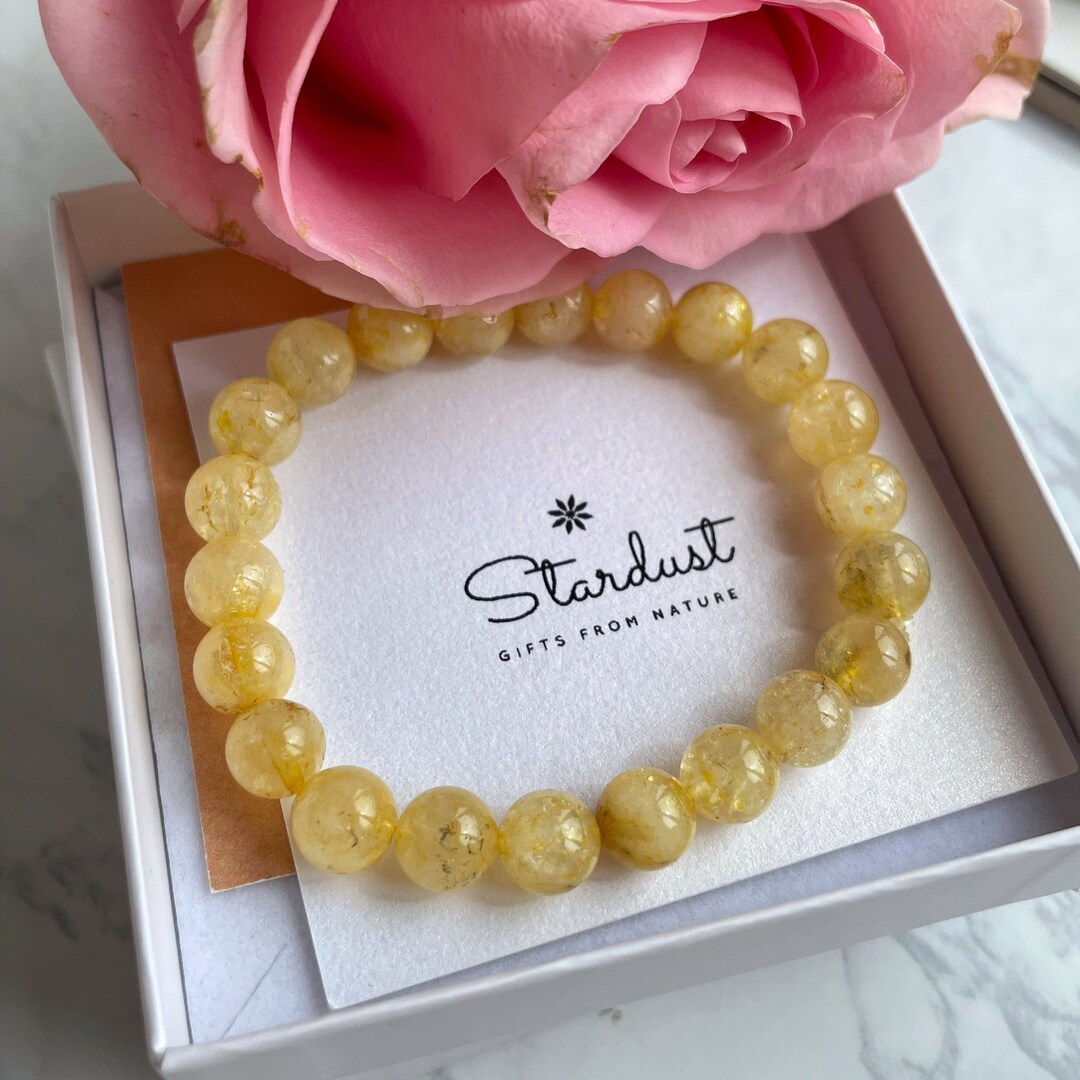 Natural Unheated Citrine Bead Bracelet 8mm for Women, Natural Yellow ...