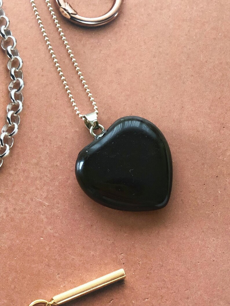 Jet Black Obsidian Pendant Heart Pendant Gift for Her Black | Etsy