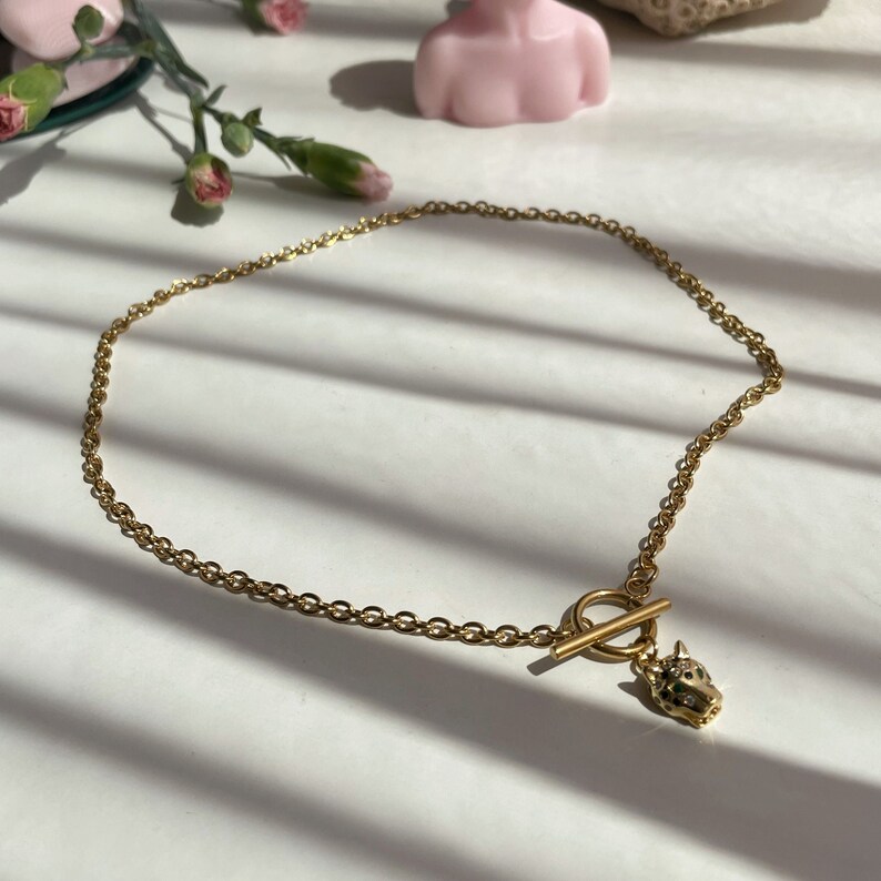 Tiger Chain Necklace Green Zircons Gold Stylish Layering - Etsy