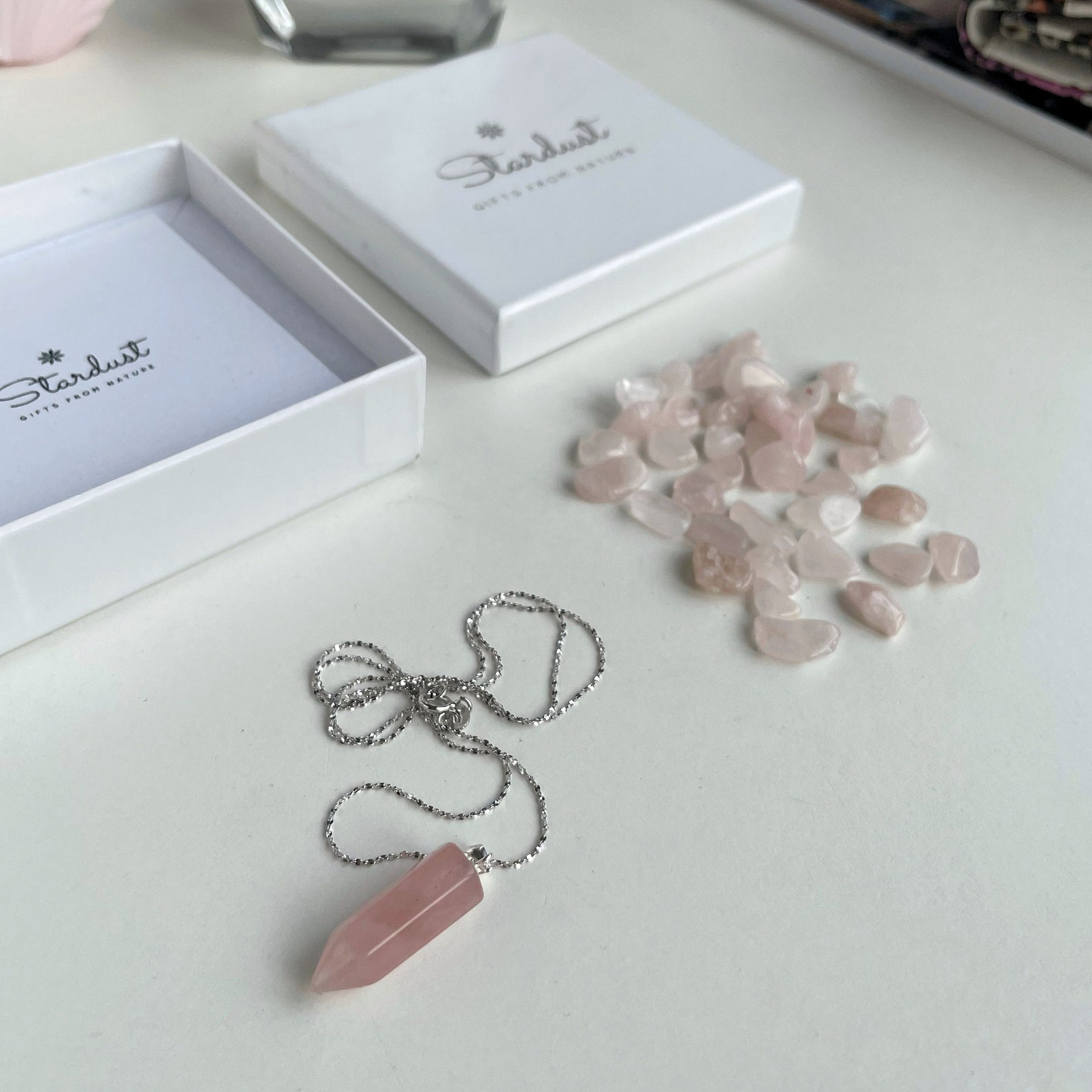 Natural Rose Quartz Pencil Pendant, Romantic Gift for Girl, Point ...